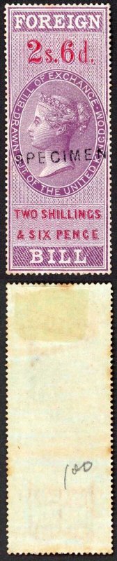 Foreign Bill BF37 2/6 Red Values Perf 16 Wmk VR Surfaced Blued Paper ...