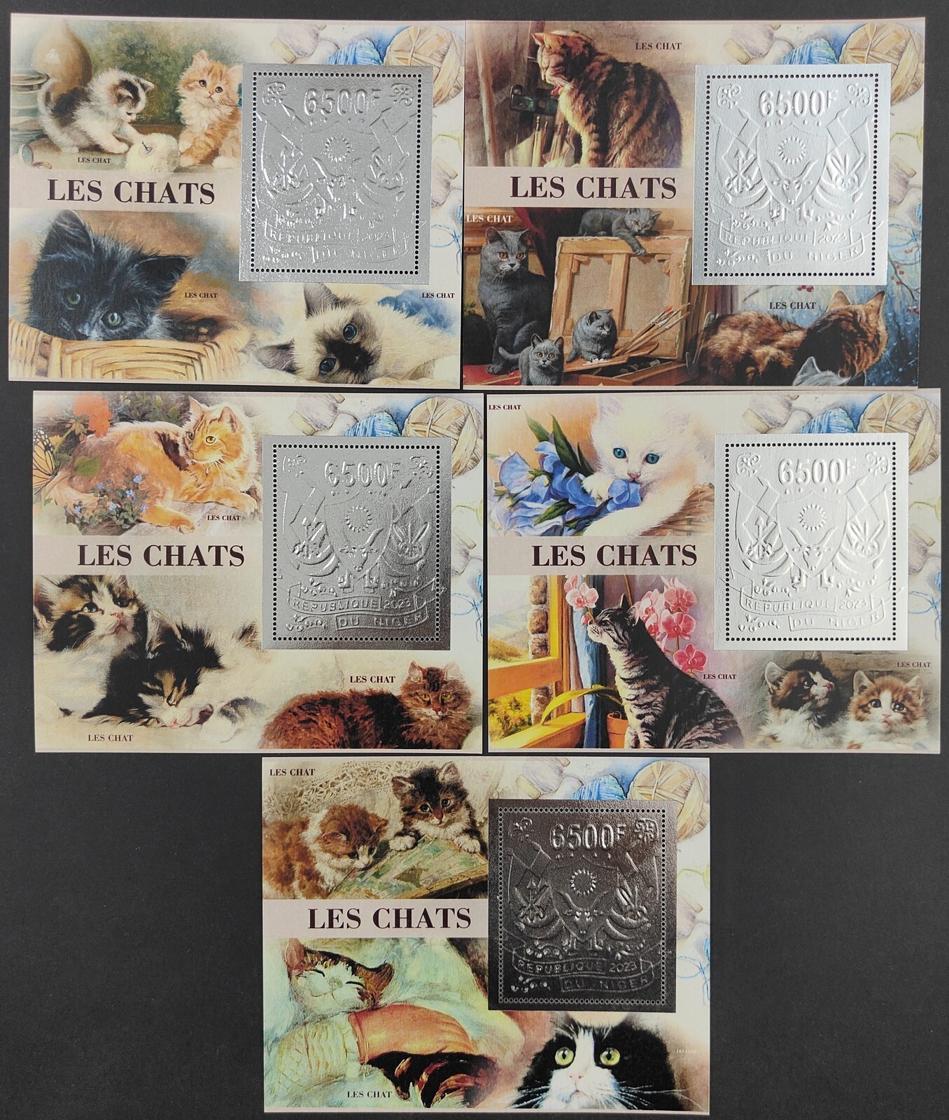 2023 Niger Cats Domestic Animals Fauna ! Silver Foil 5Bl Mnh | Africa ...