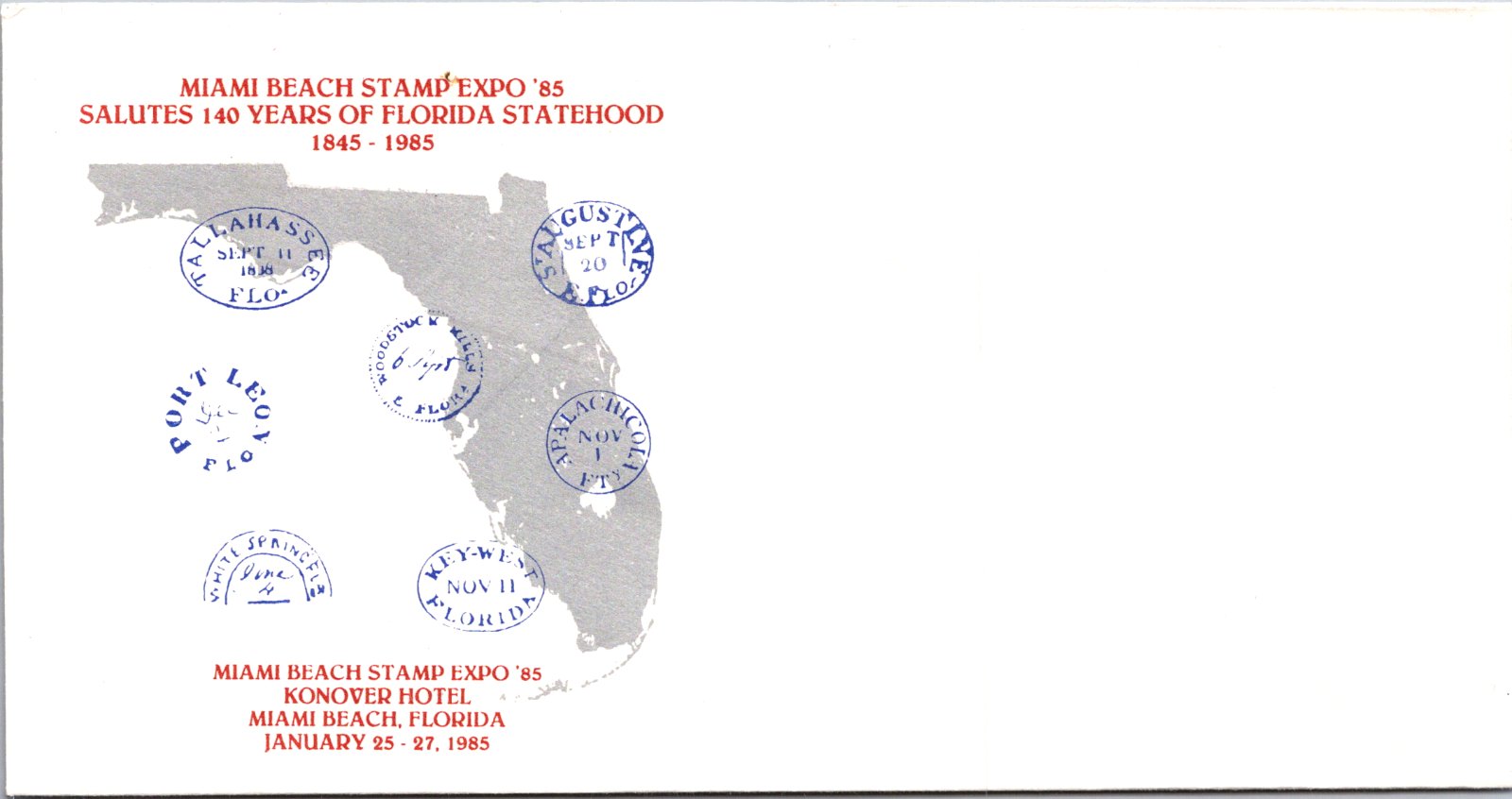 Miami Beach Stamp Expo 1985 Konover Hotel cachet envelope unused ...