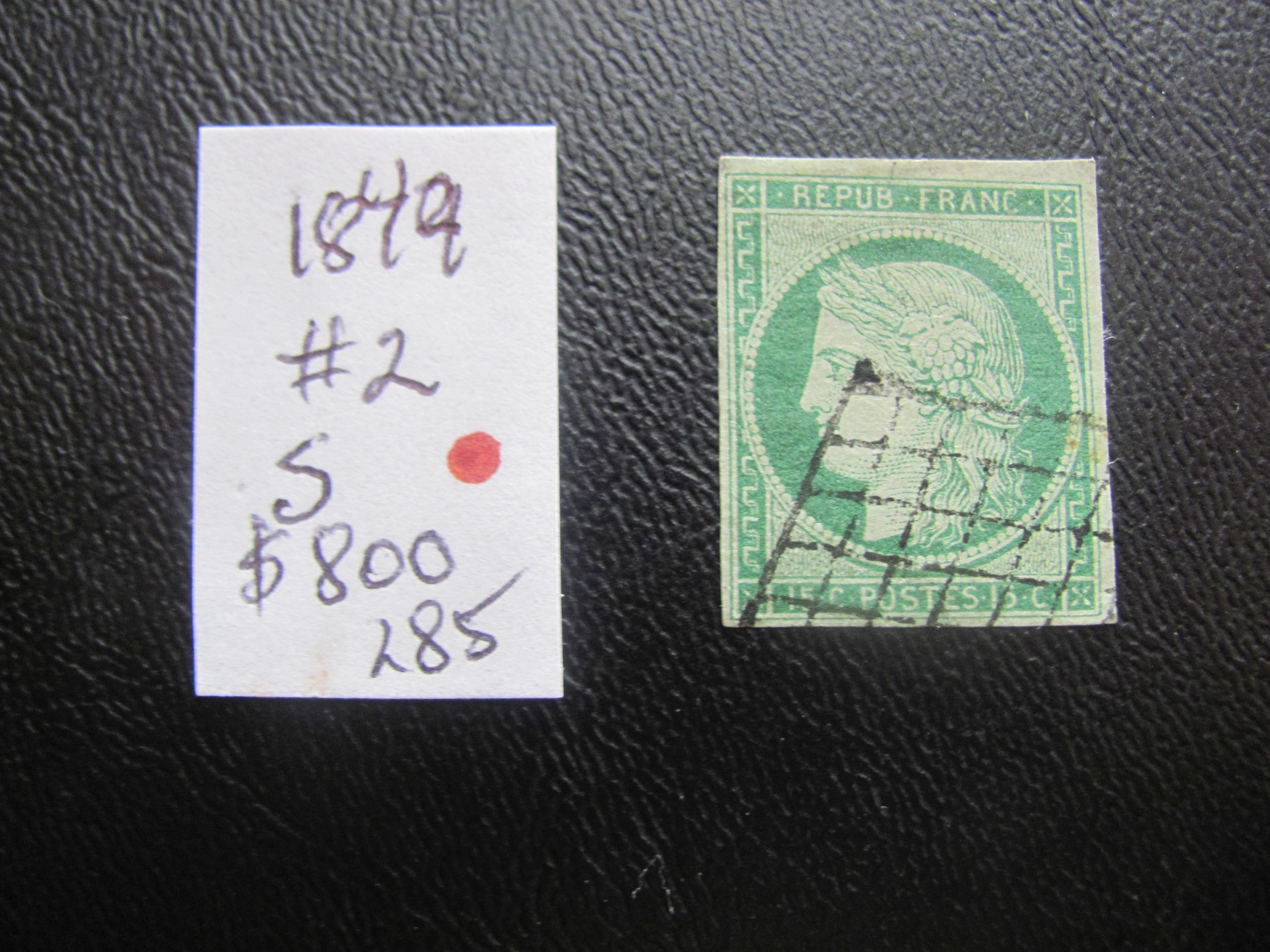 France 1849 Used Signed SC 2 Single VF/XF $800 (239) New Collection ...