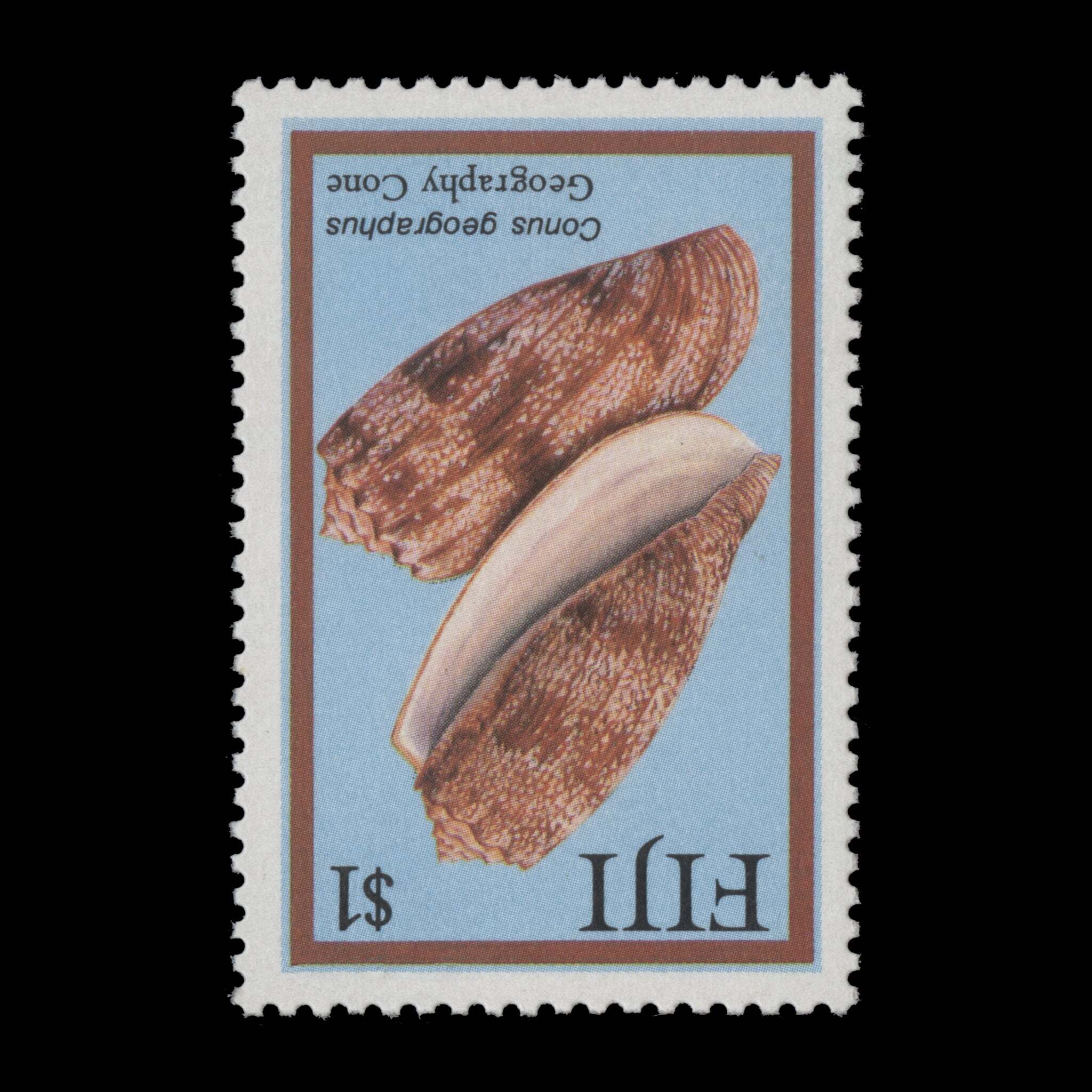 Fiji 1987 (Variety) $1 Geography Cone with inverted watermark ...