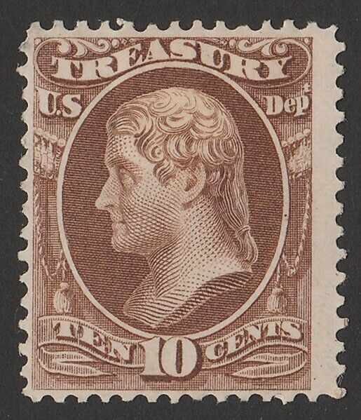 UNITED STATES 1873 Official Treasury 10c brown. Sc O77 cat US$240 ...