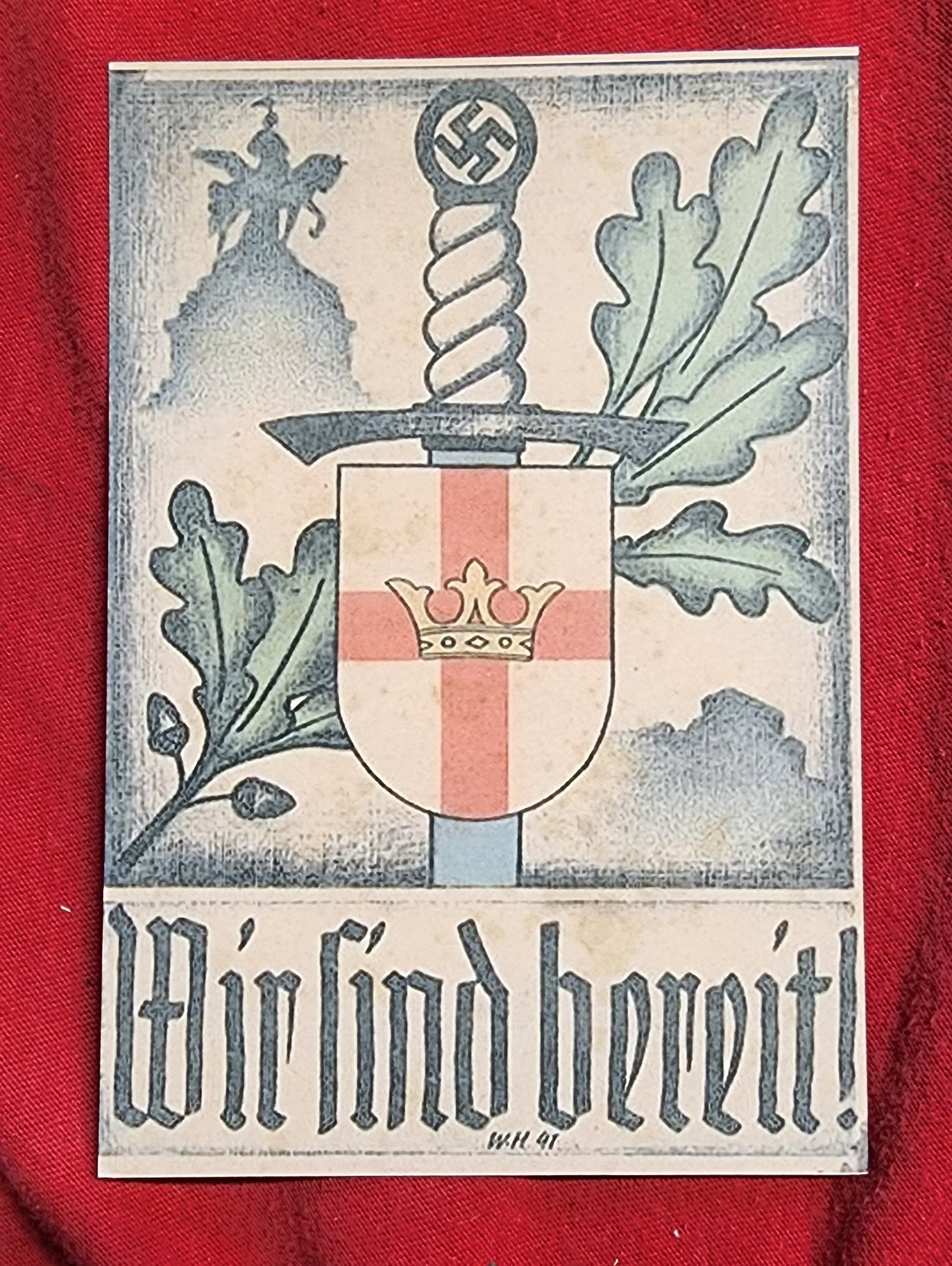 Nazi Germany Propaganda postcard swastika sword shield Third Reich WWII ...