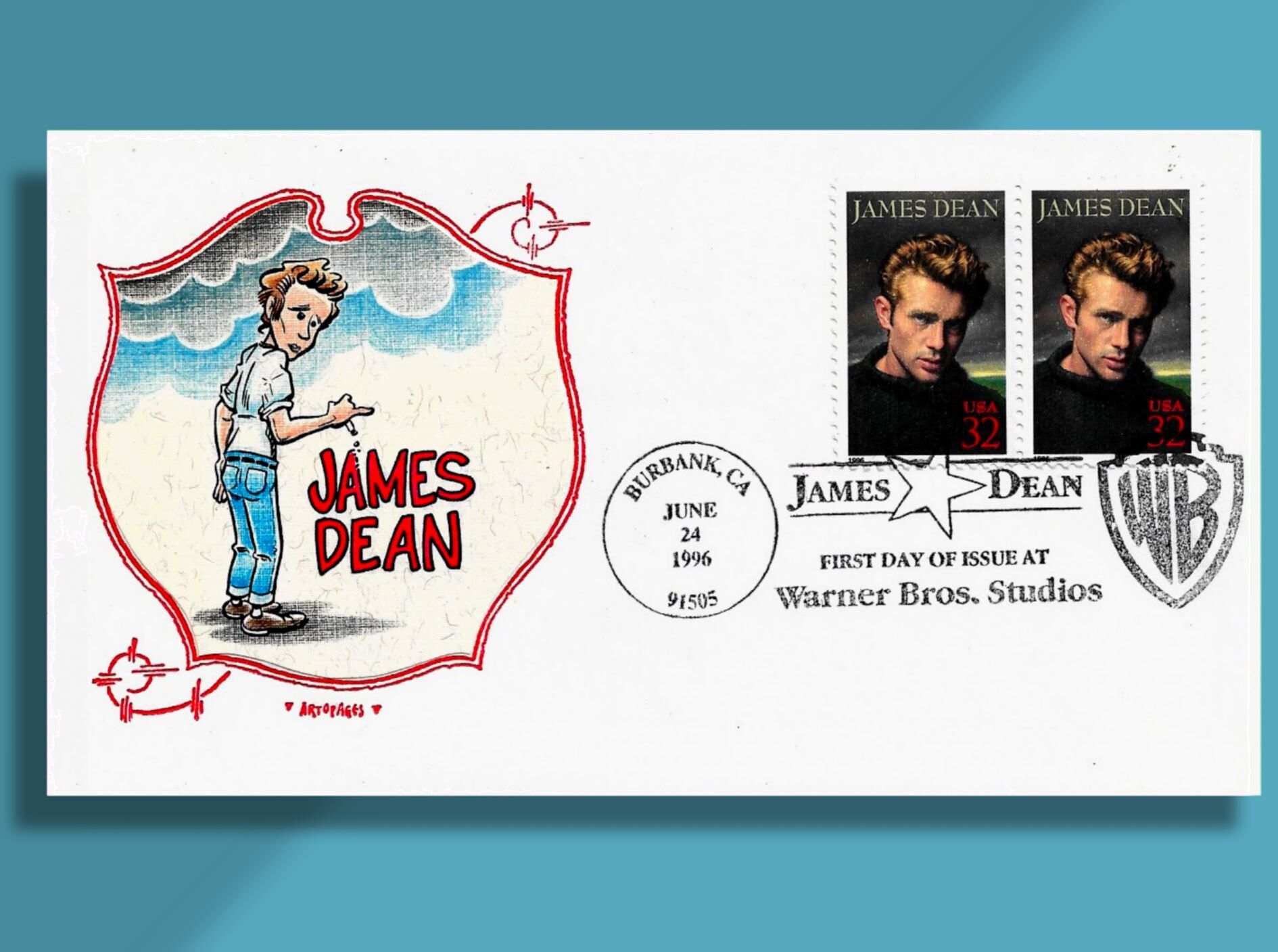 James Dean Pair on Unsigned Bennettoons HD/HP FDC on ARTOPAGES Blank ...