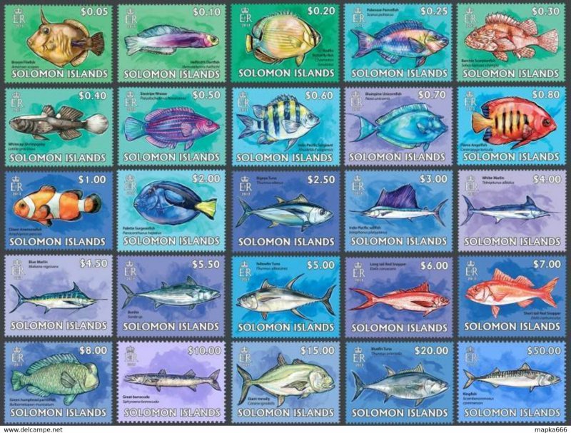 2013 Solomon Islands Fishes Marine Life Fauna #2107-2131 Big Set ...