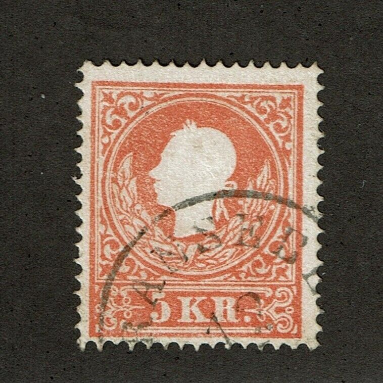 HuskyStamps ~ Austria #9b, used, 5kr red, Type II with Type I frame, 7 ...