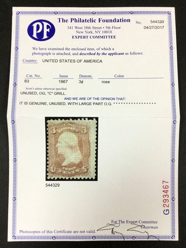 US Stamps #83 C Grill Mint OG H PF Cert LOT #84743 | United States ...