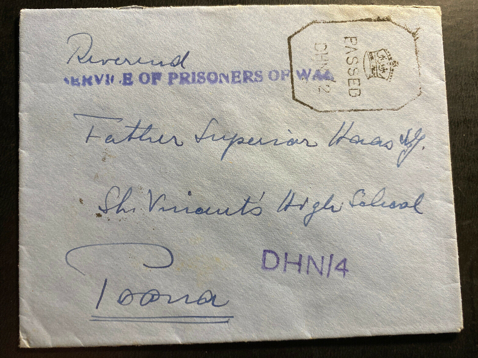 1945 Dehra Dun India POW Internment Camp Censored Cover To Rev Haas ...