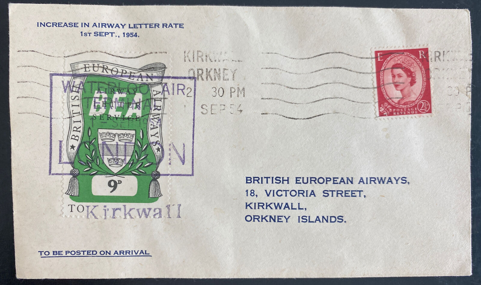 1954 England First All Up Airway Letter Services By BEA Cover To ...