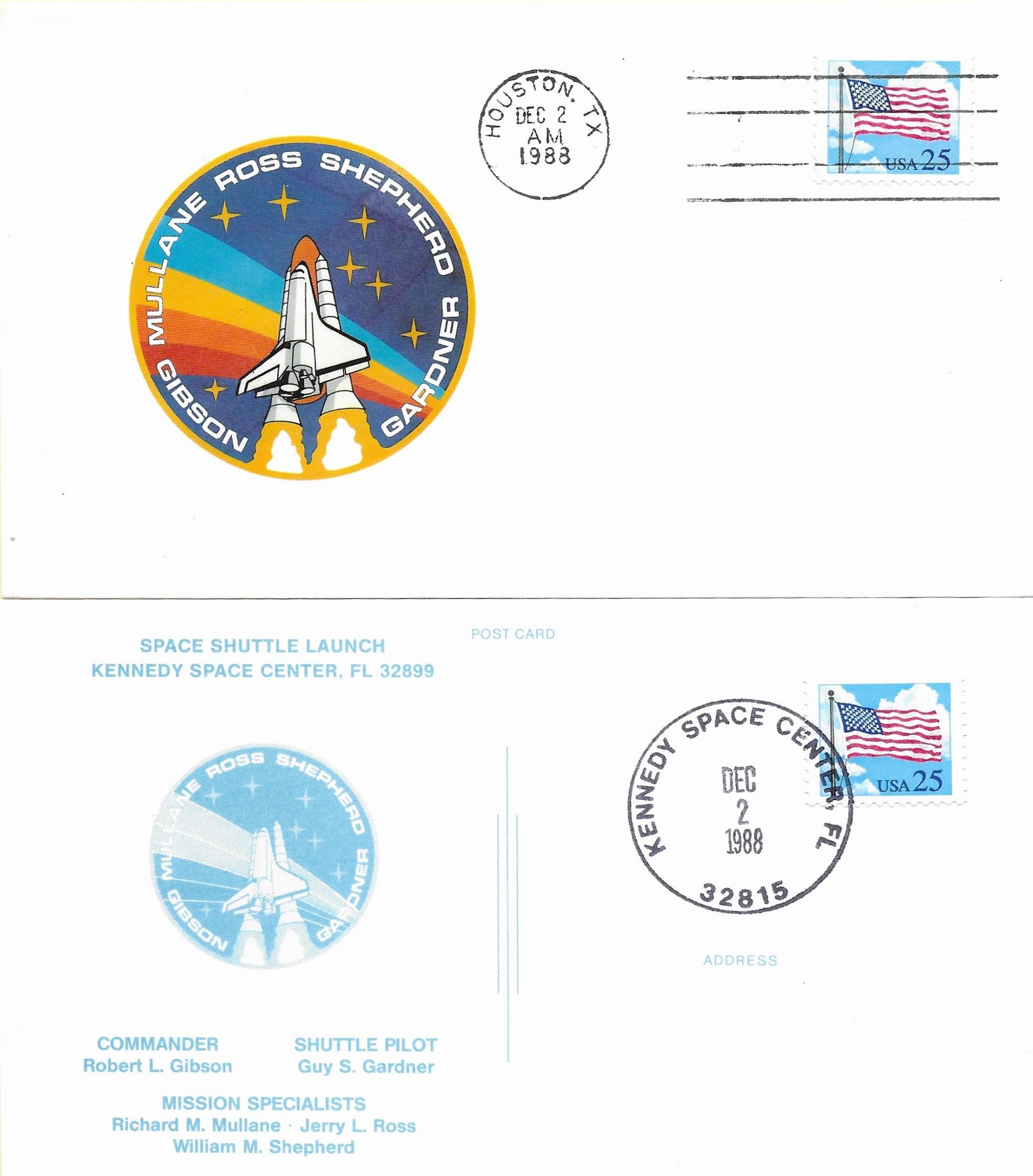 2 Dec 1988 Space Cards (2), STS-27 Space Shuttle Atlantis, mission ...