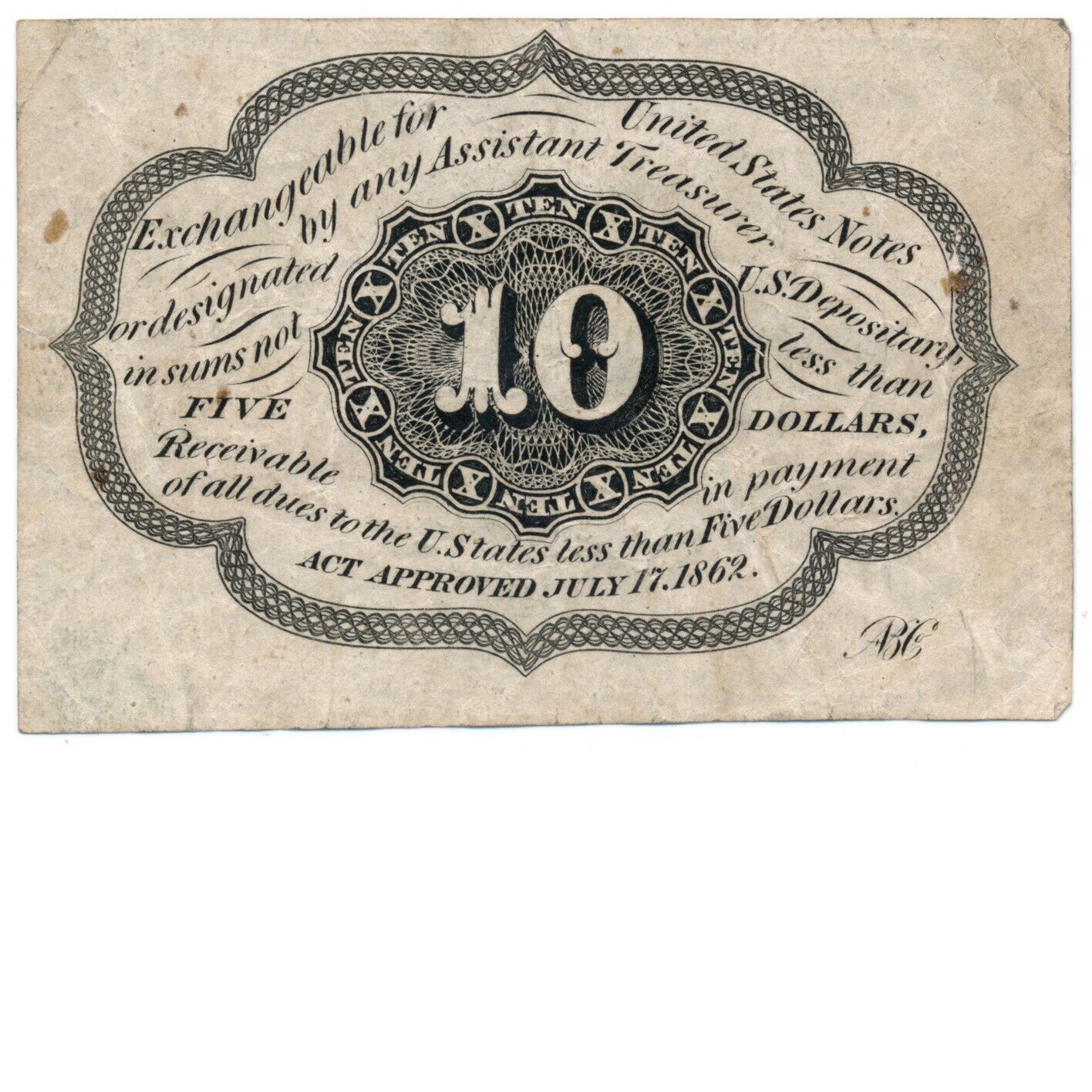 PC6, 10c Postage Currency, First Issue, 1862, Civil War, American Bank ...