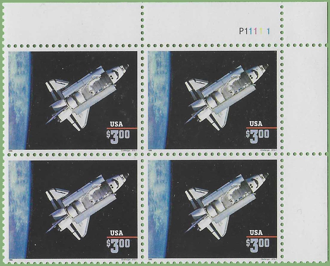 #2544 $3.00 Priority Mail Space Shuttle Challenger PB/4 1995 Mint NH ...