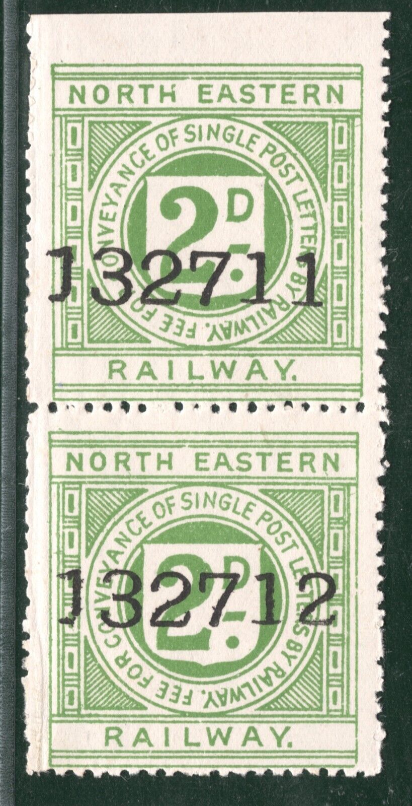 GB NER Railway Letter Stamp 2d NORTH EASTERN (1908) Pair ex LACY ...