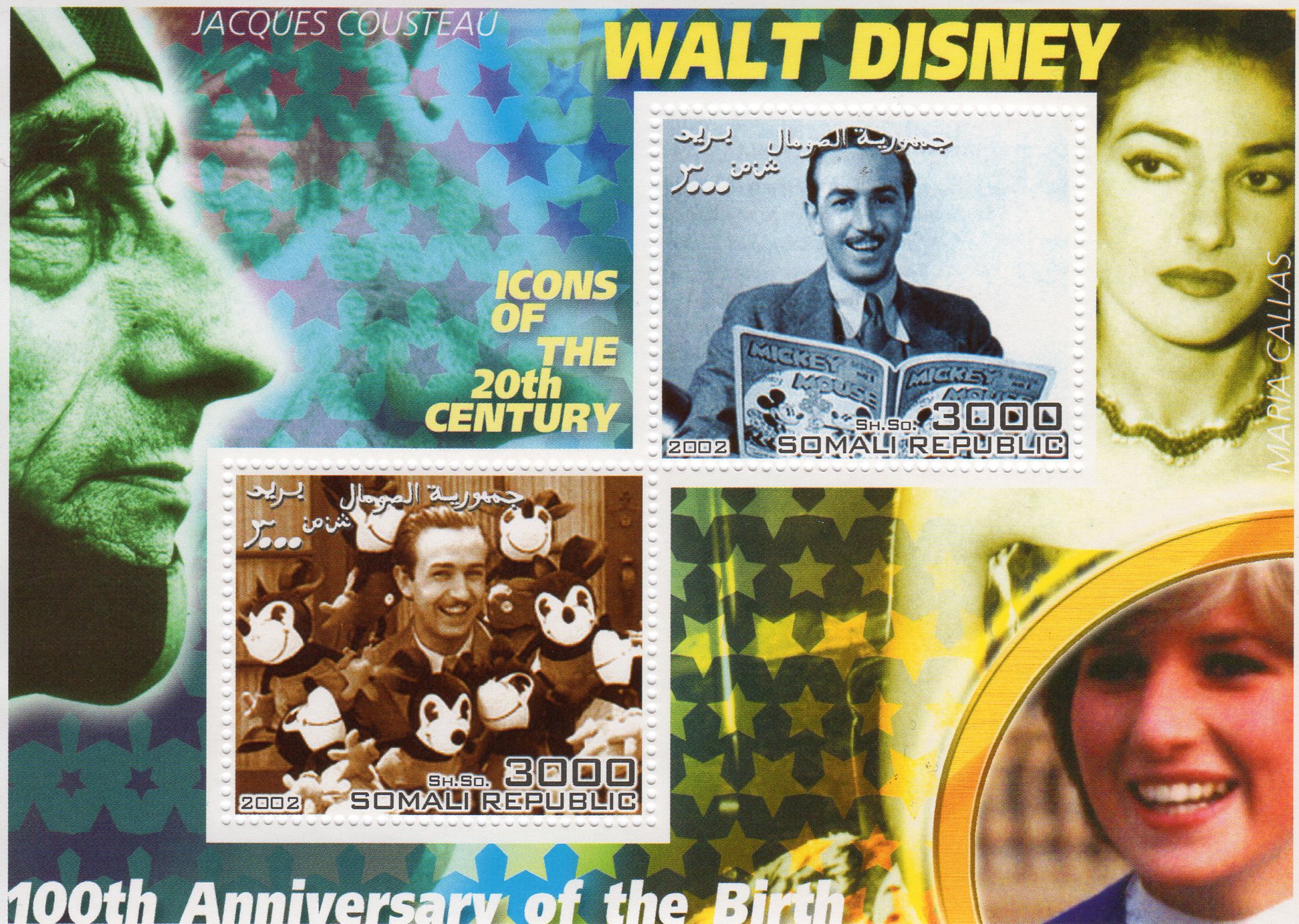 Somalia 2002 Disney-Princess Diana-Jacques Cousteau-Maria Callas S/S ...