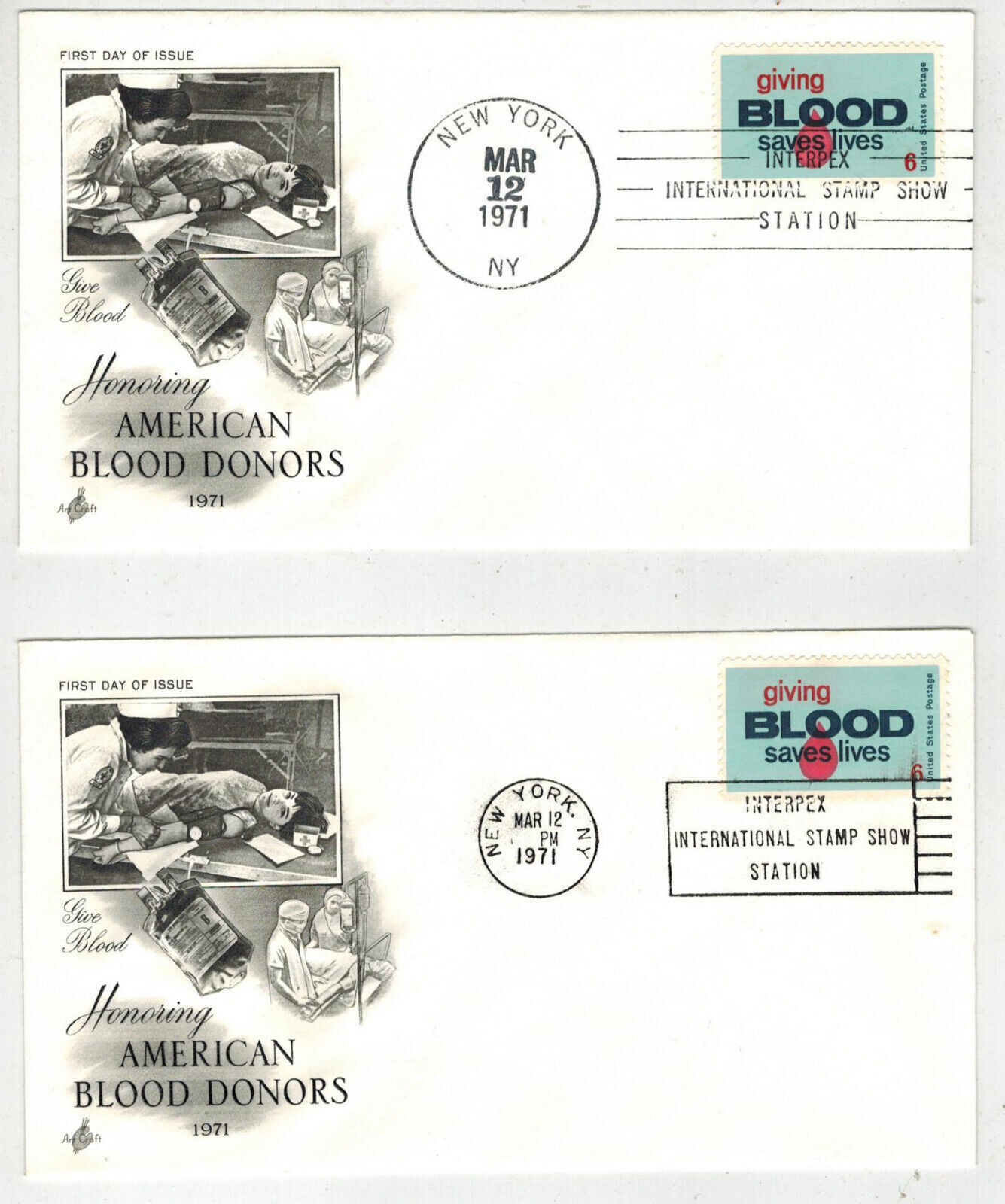 American Blood Donors Giving Blood 1425 SET of 2 Artcraft Scarce ...