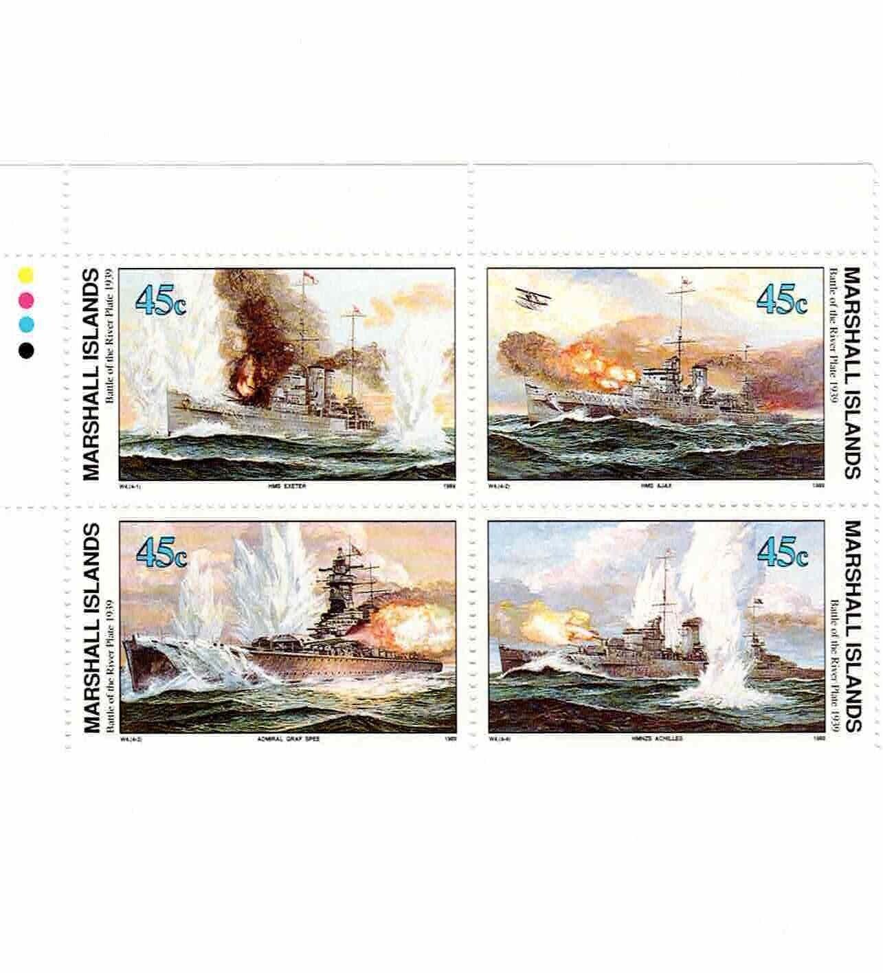 Marshall Islands / 1989 / Sc 242 245 / Block of 4 / Battle of River ...