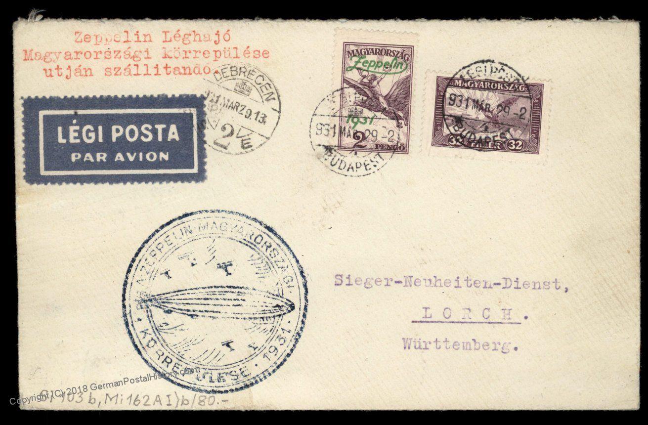 Hungary 1931 Graf Zeppelin 2p Flown Si102Bb Cover Debrecen 90736 ...
