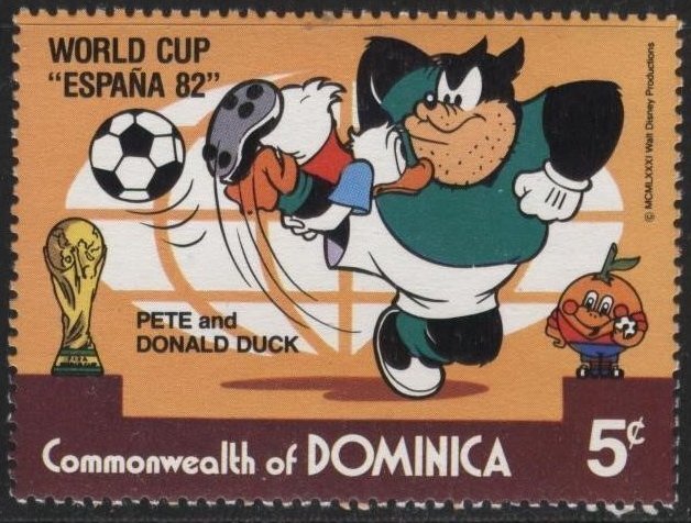 Dominica 749 (mnh) 5c World Cup Soccer, Pete & Donald Duck (1982 ...
