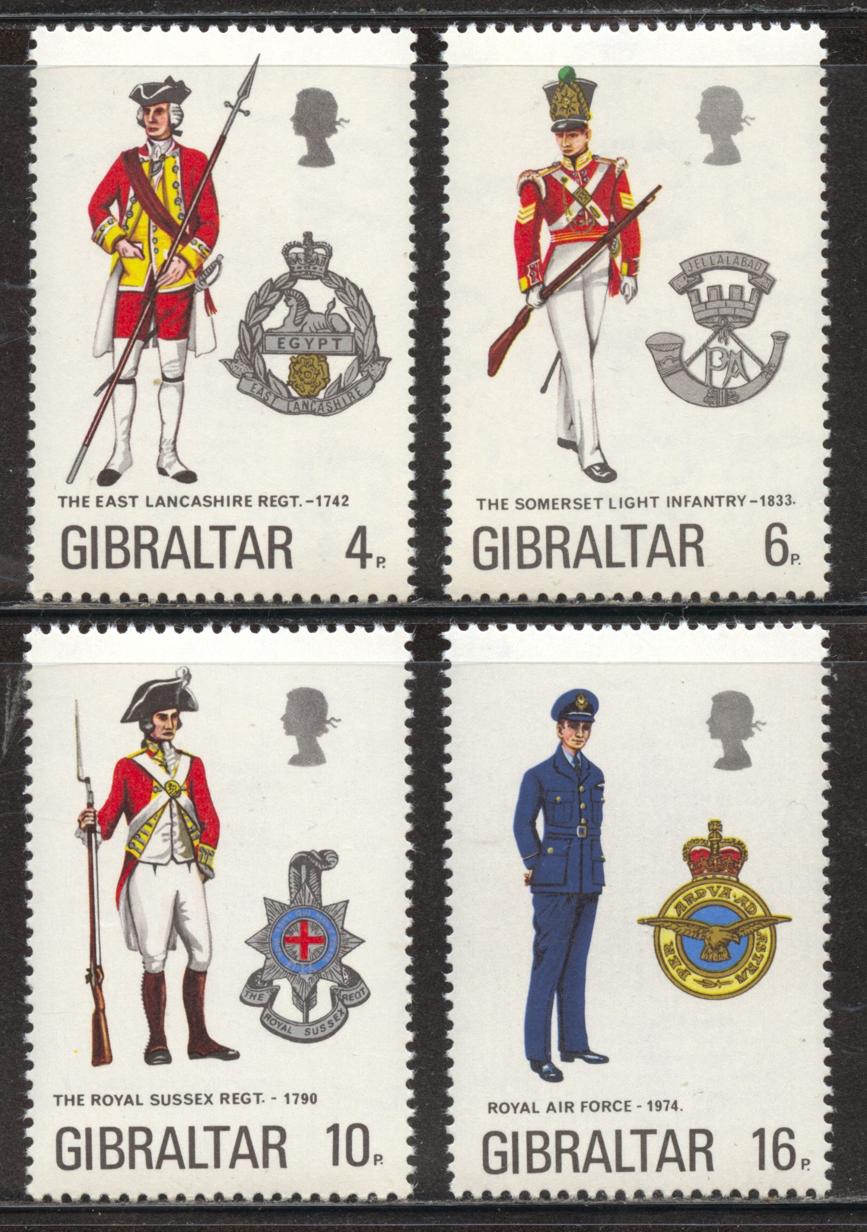 Gibraltar Scott 310-13 MNHOG - 1974 Military Uniforms Issue - SCV $5.60 ...