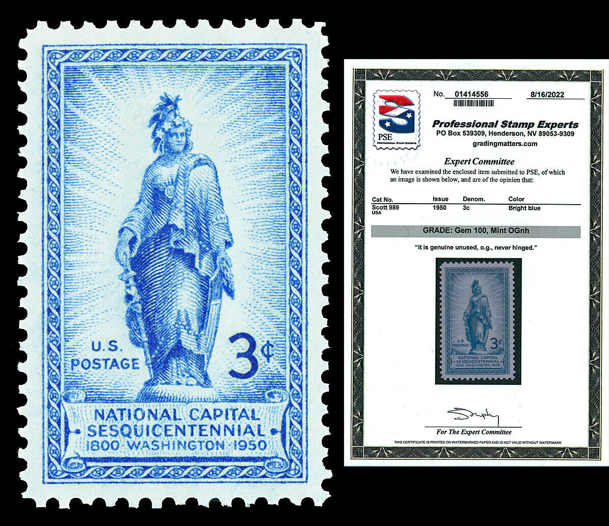 Scott 989 1950 3c National Capital Issue Mint Graded Gem 100 NH with ...