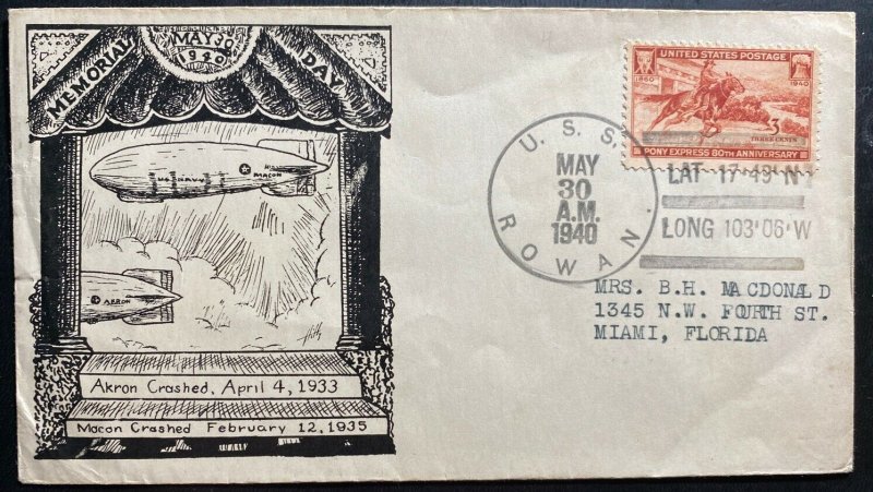 1940 USA USS Akron & Macon Airship zeppelin Memorial cover To Miami FL ...