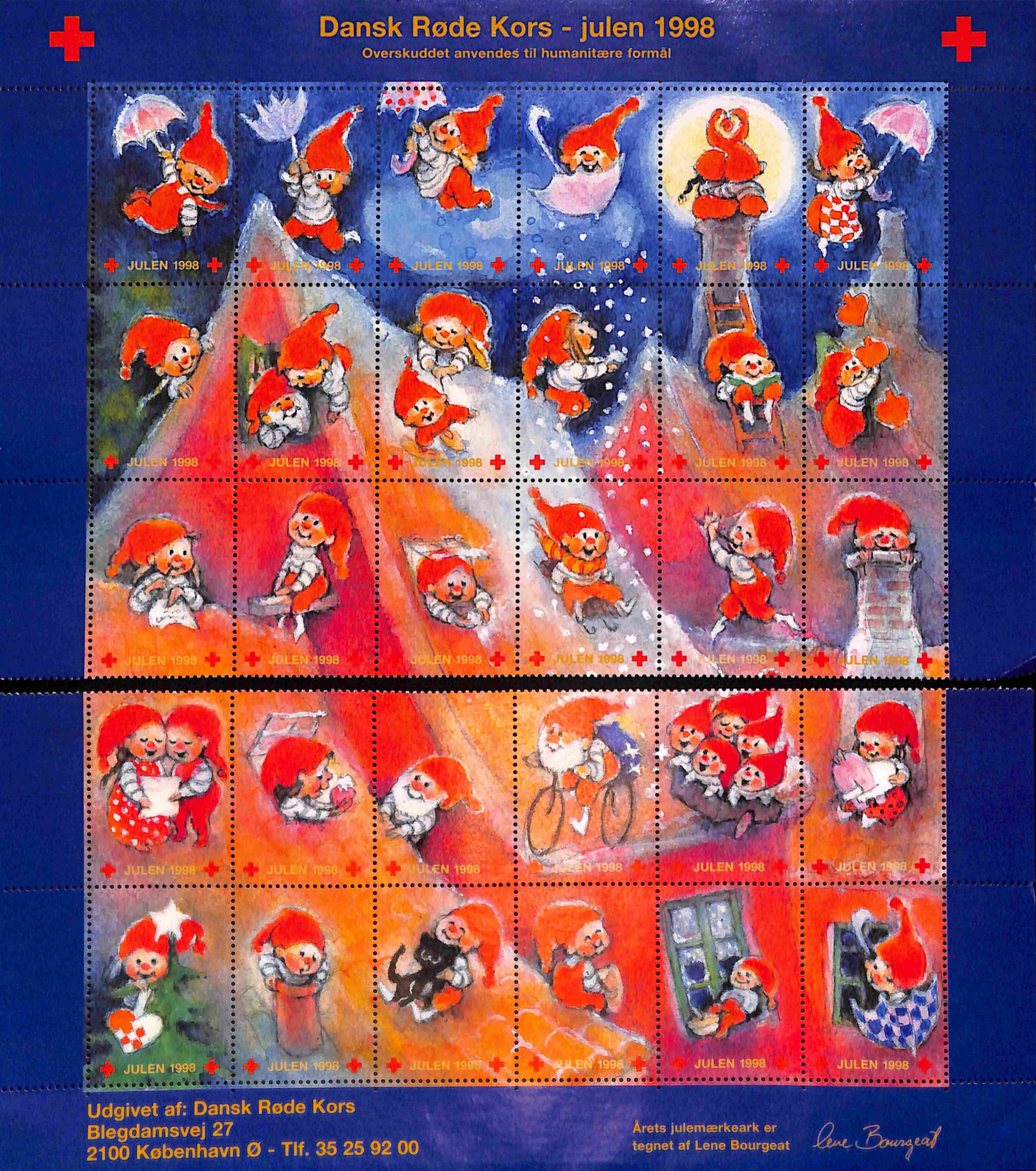 Denmark Danmark Red Cross Poster stamps seals Christmas 1998 dwarfs ...