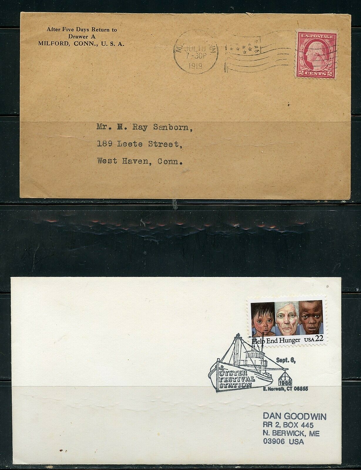 US POSTAL HISTORY OF STATE OF CONNECTICUT LOT OF 24 COVERS 1886-1989 AS ...