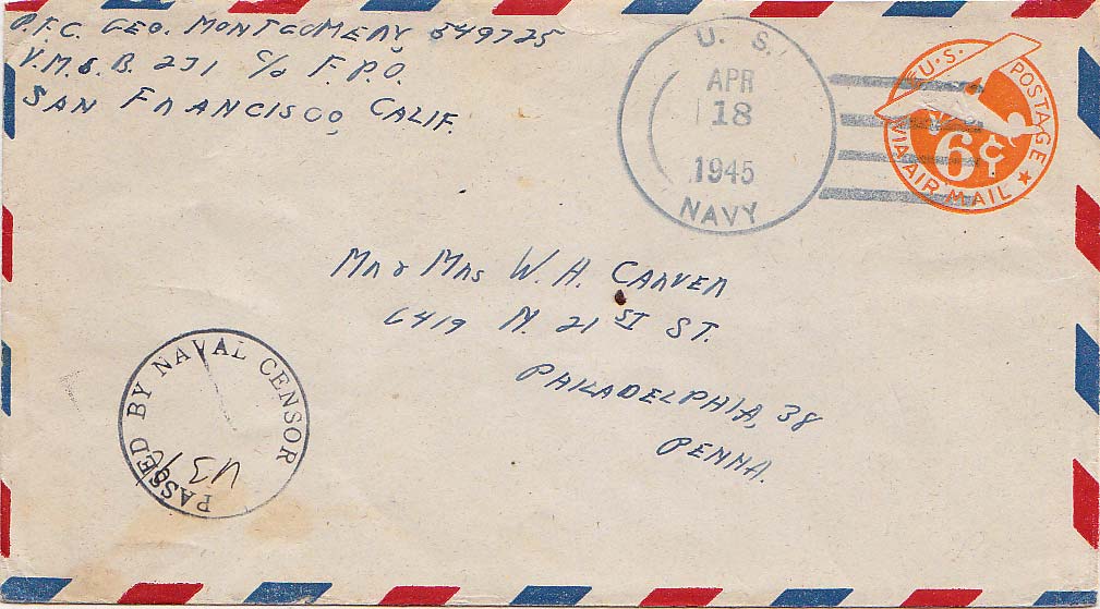 United States Marine Corps 6c Monoplane Air Envelope 1945 U.S. Navy ...