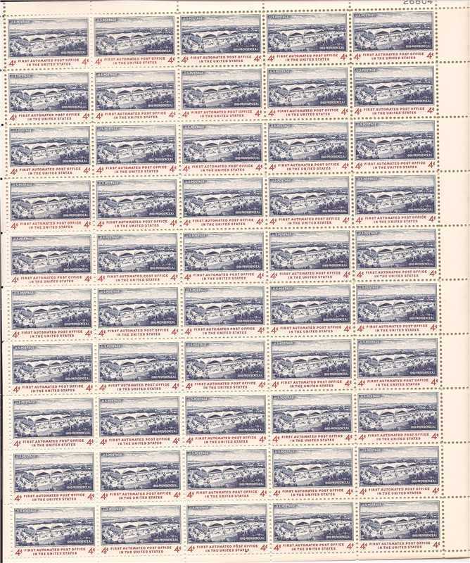 US Stamp 1960 First Automated Post Office 50 Stamp Sheet Scott #1164 ...