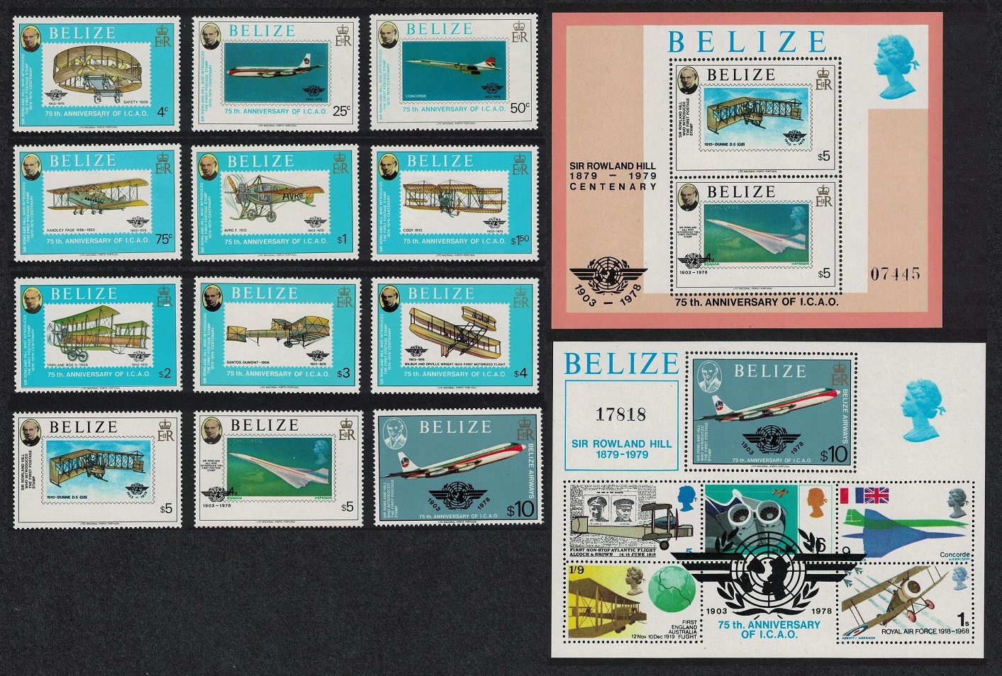 Belize Powered Flight Concorde Airplanes Aviation 12v+2 MSs 1979 MNH ...