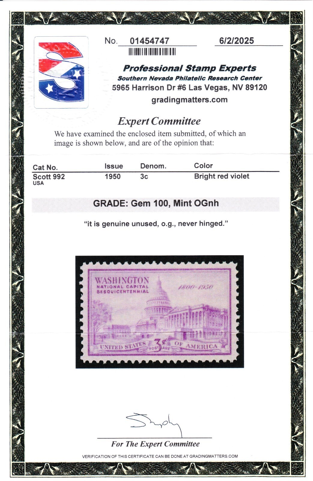 MOstamps - US #992 Mint OG NH Grade 100 with PSE cert - Lot # MO-5974 ...