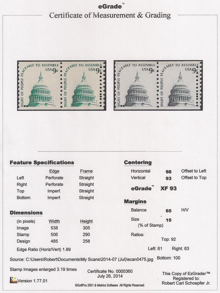 #1616 9 cent Right to Assemble Stamp mint OG NH EGRADED XF 93 XXF ...