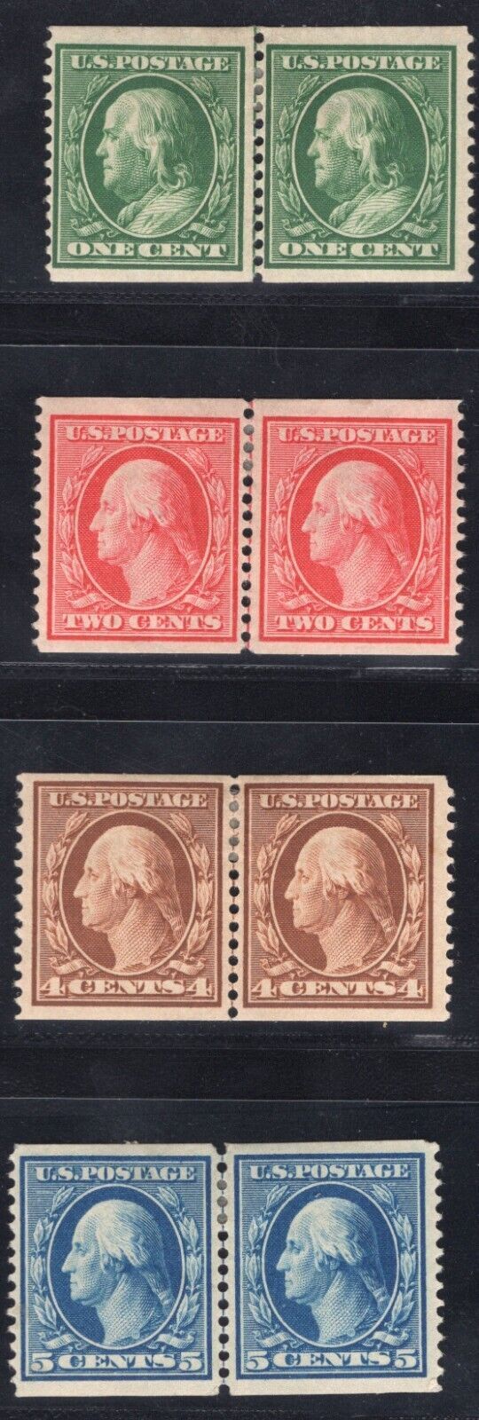 US Stamps #352-355 Genuine Coil Line Pairs Mint OG H LOT #78357 ...