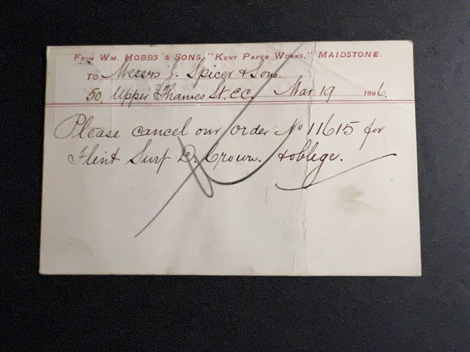 1896 Great Britain Postcard Cover Maidstone Kent to London England ...