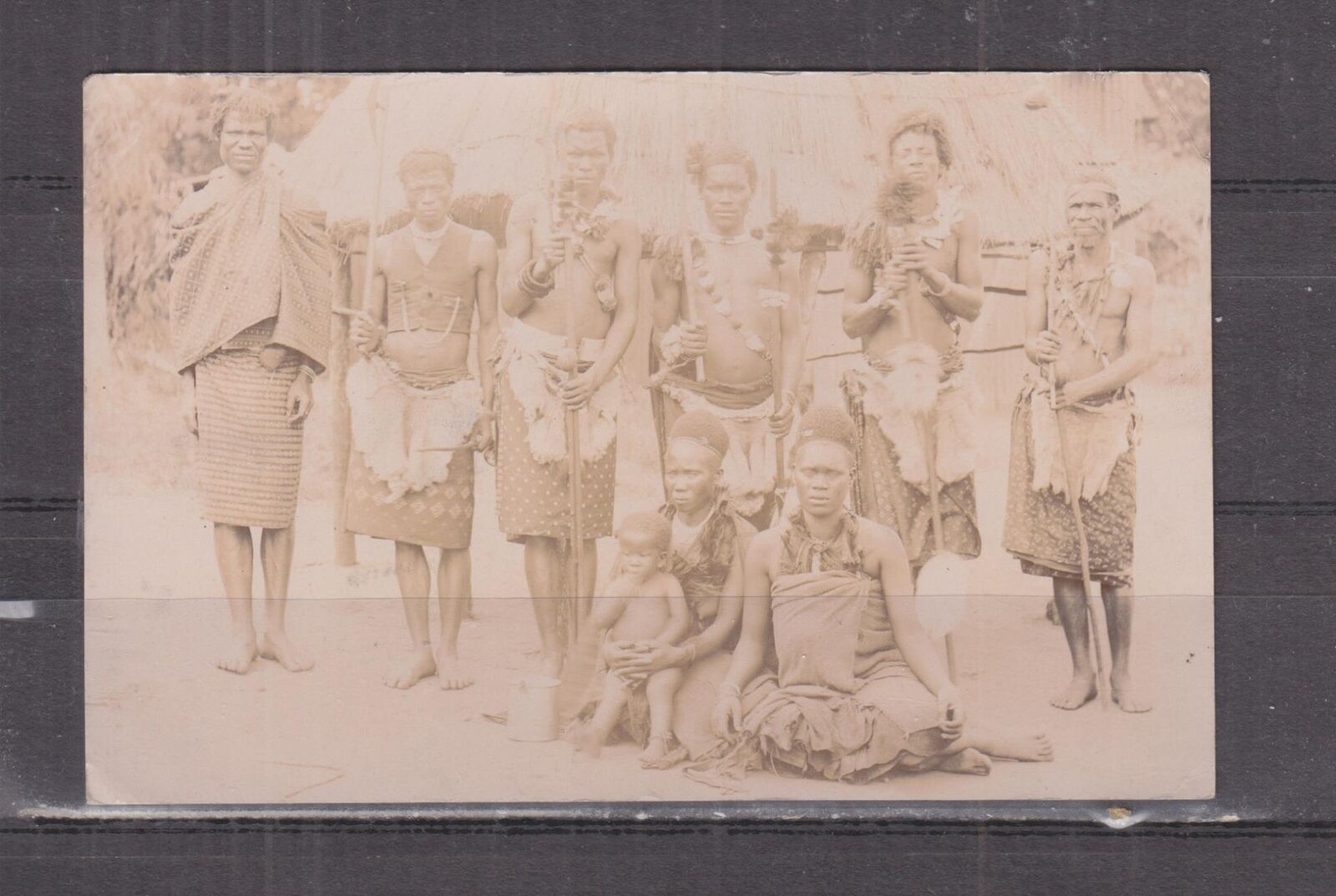TRANSVAAL, GROUP OF NATIVES, 1911 real photo ppc.,1d. BARBERTON to GB ...