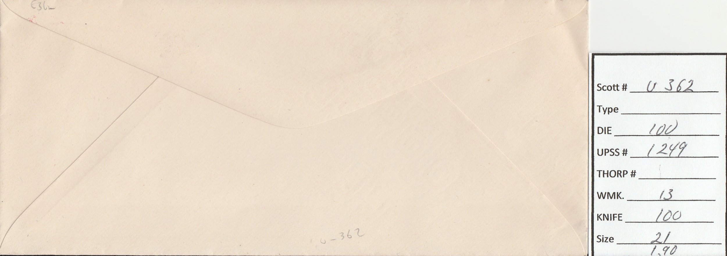 Scott# U362 Die 100 UPSS# 1249 1 US envelope . | United States, Postal ...