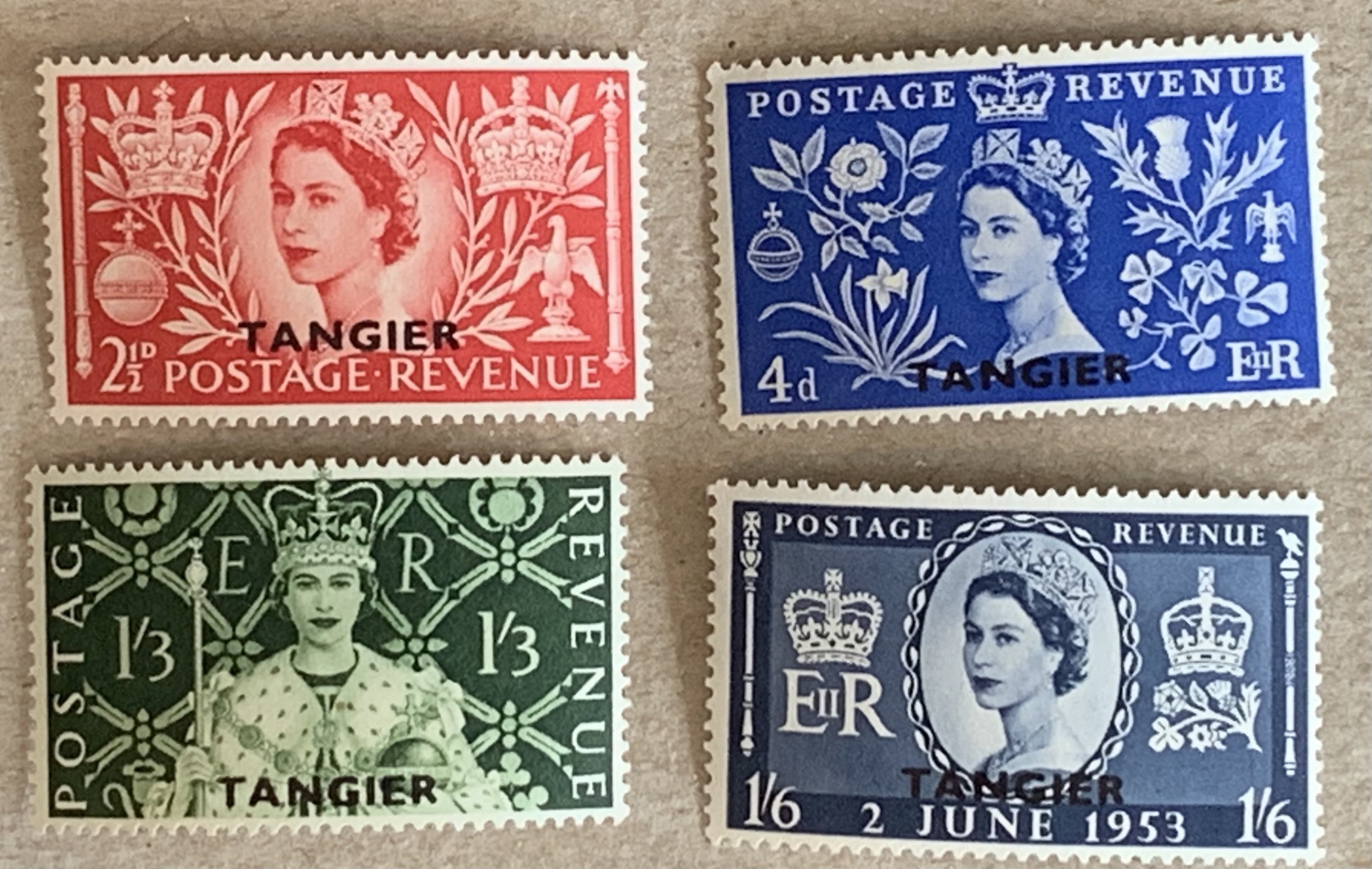 Great Britain Tangier 1953 Coronation. SEE NOTE. Scott 579-582, CV $7. ...