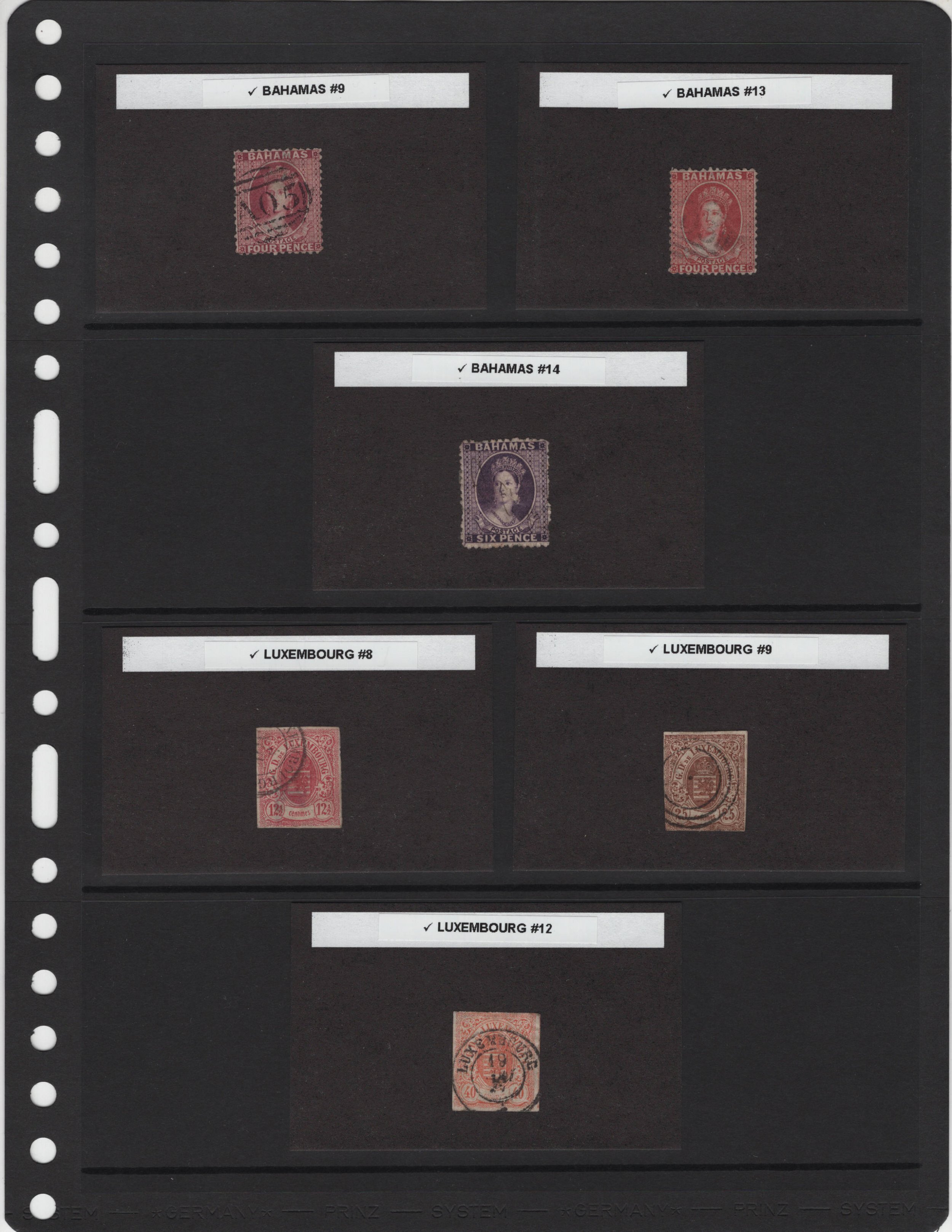 Bahamas Scott #'s 9-13-14 Perf. Luxembourg Scott #'s 8-9-12 Imperf ...