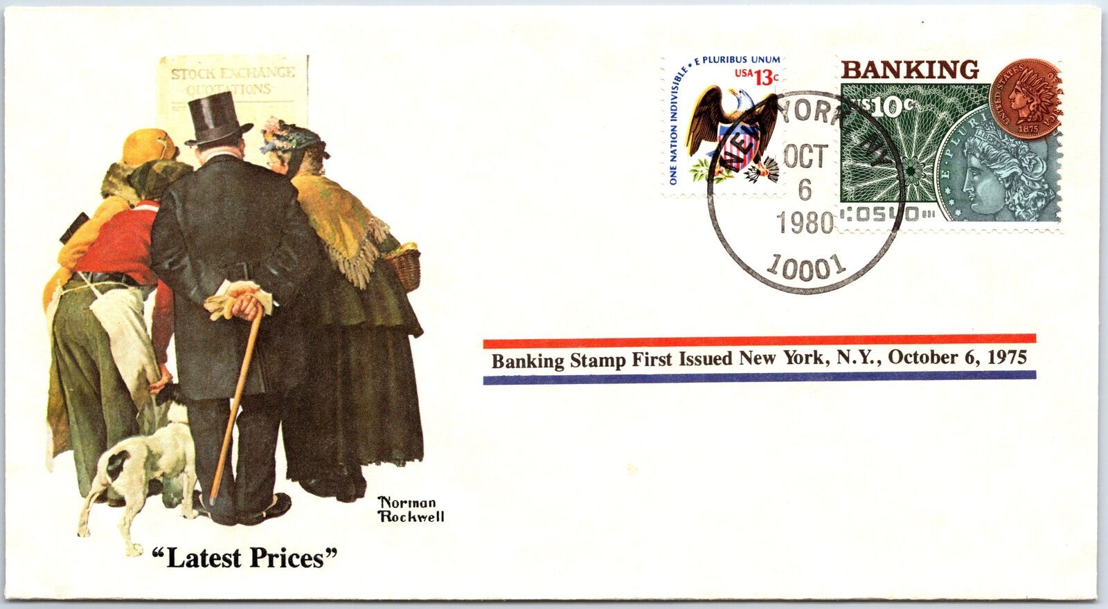 U.S. Norman Rockwell Animated ART Cacheted Cover "Latest Price" Banking ...