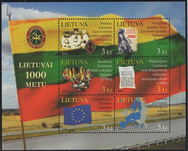 Lithuania 2009 MNH Sc 897 Sheet of 6 3 l Lithuania 1000th ann | Europe ...