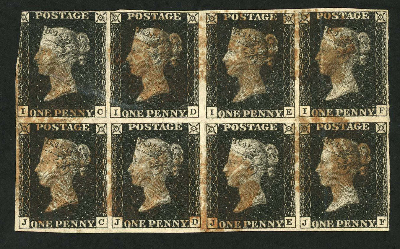 GB QV Penny Black 1840 Plate 8 a Magnificent Block of Eight SG 1 Rarely ...