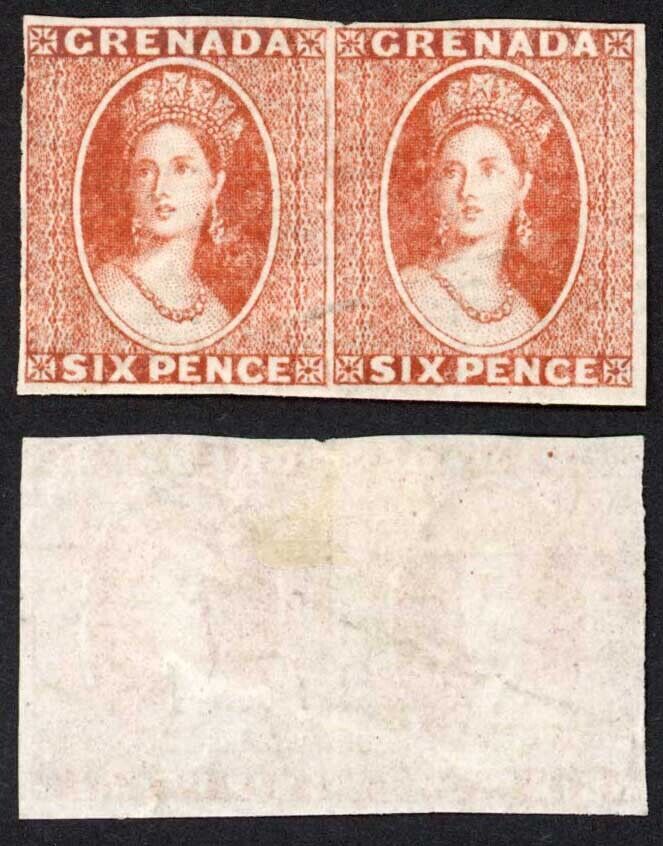 Grenada Six Pence imperf Plate Proof Pair (wrinkles) Laid paper ...