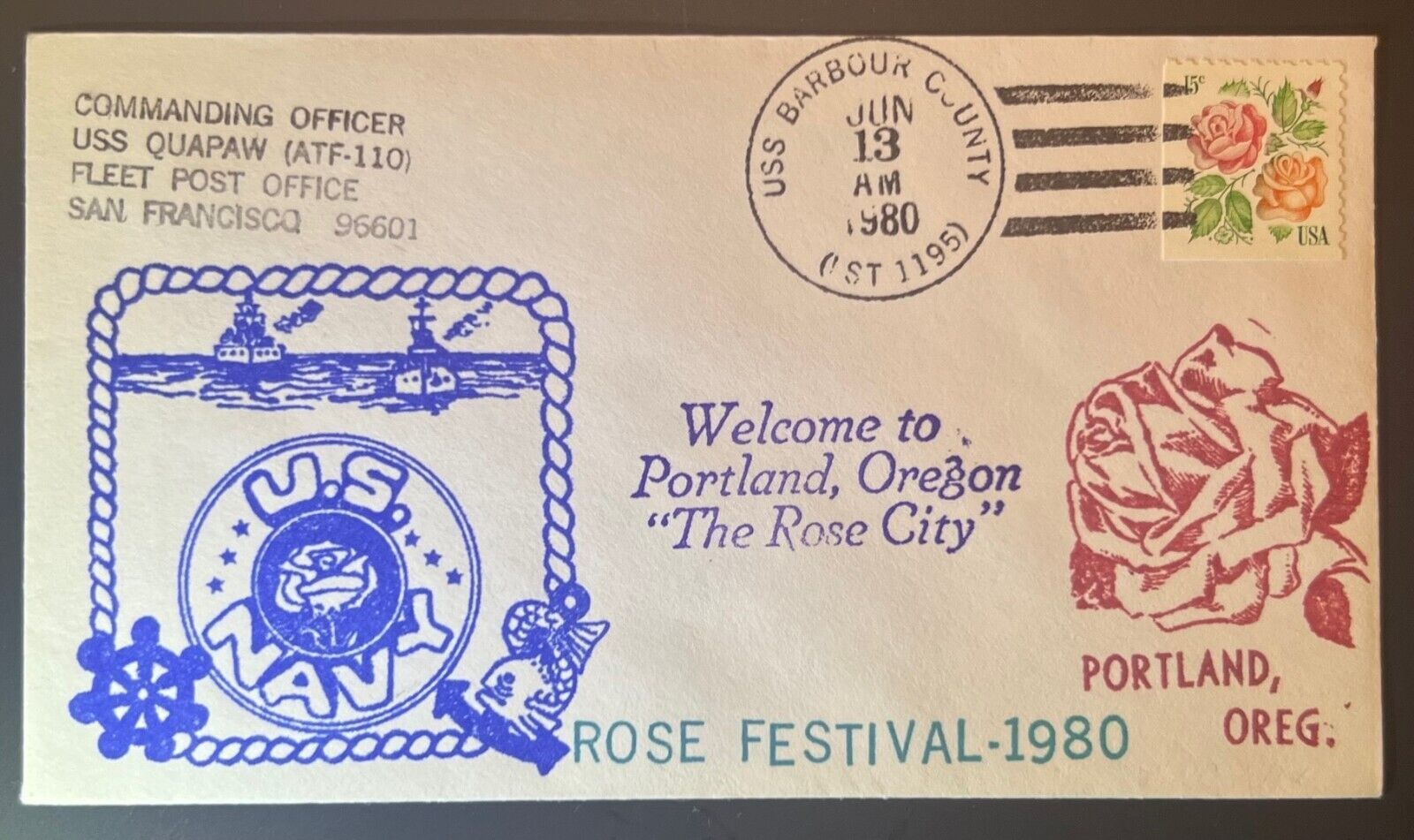 Naval Cover - USS BARBOUR COUNTY LST-1195 ROSE FESTIVAL 1980 US Navy ...