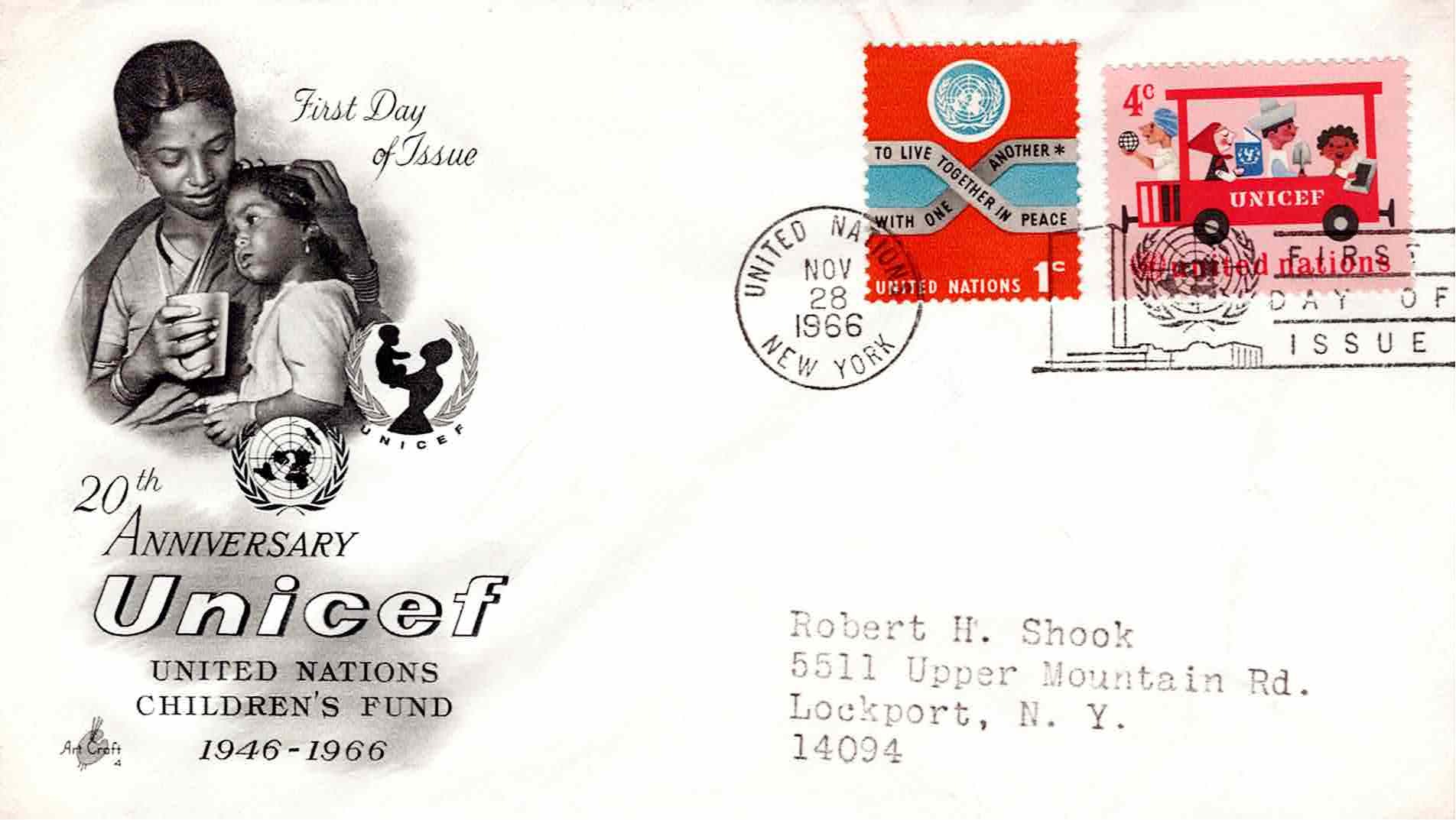 United Nations 1966 FDC Sc 161 Unicef Artcraft Cachet UN New York ...