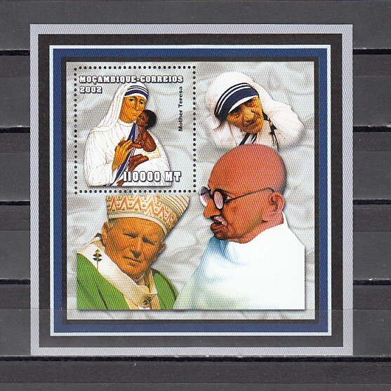 Mozambique, Scott cat. 1635 A-D. Mother Teresa s/sheet Pope & Ghandi ...