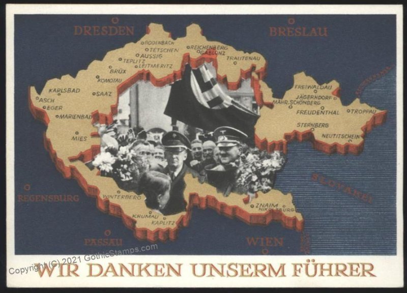 3rd Reich Germany Czech Occupation Hitler in Map WWII Reichenberg ...