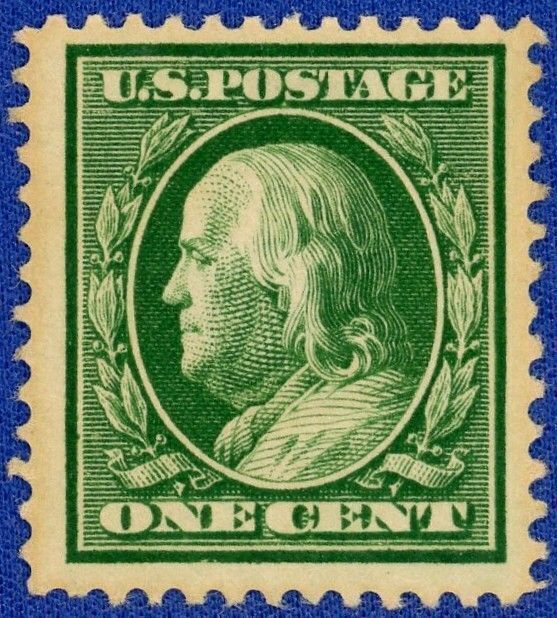 U.S. Scott #374 OG HR (1910) 1c Benjamin Franklin VF Unused, single ...