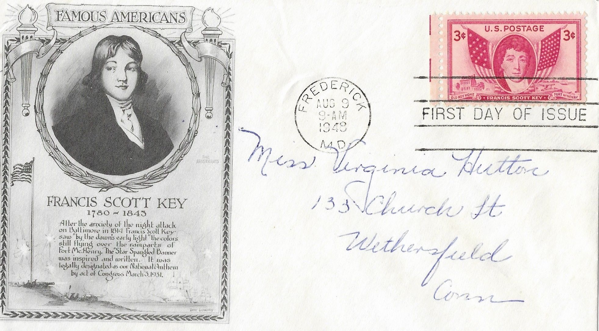 1948 FDC, #962, 3c Francis Scott Key, Aristocrats-Lowry | United States ...