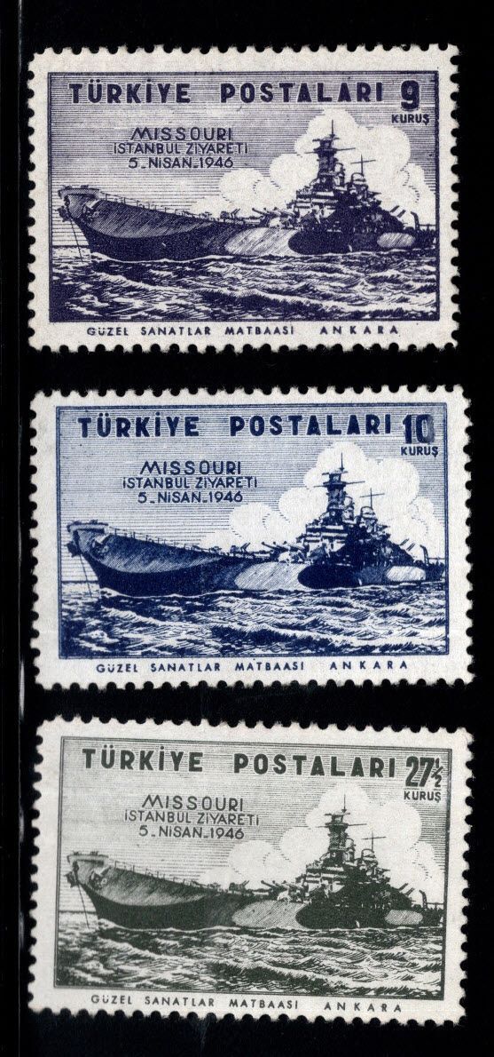 TURKEY Scott 940-942 MH* 1946 USS Missouri at Istanbul set | Europe ...
