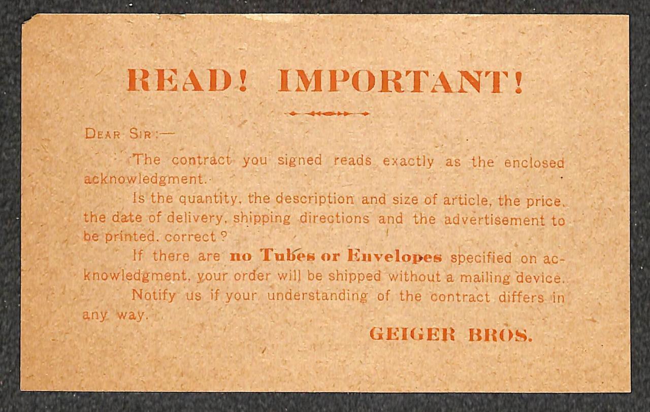 USA 424 Stamps Geiger Bros Calendars Newark New Jersey Advertising ...